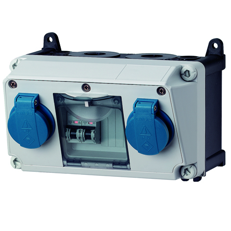 Бокс AMAXX IP44 2SCHUKO 16А +2авт. выкл. 1п 16А С Mennekes 910003 ...